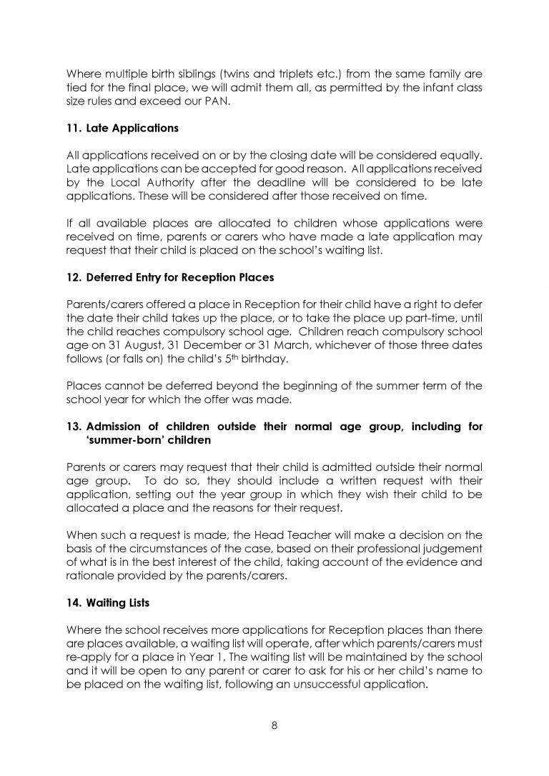 Admissions Policy – Martlesham Primary Academy